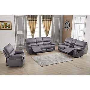 Betsy Furniture Microfiber Reclining Sofa Couch Set Living Room Set 8007 (Grey, Sofa+Loveseat+Recliner)