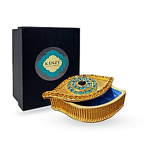 Swarovski Evil Eye Bracelets Box - Evil Eye Decor - Gold Bracelets Evil Eye Trinket Boxes, Gifts Golden Blue-Eye jewelry boxes for women & Girls -Travel Jewelry Organizer (Gold)