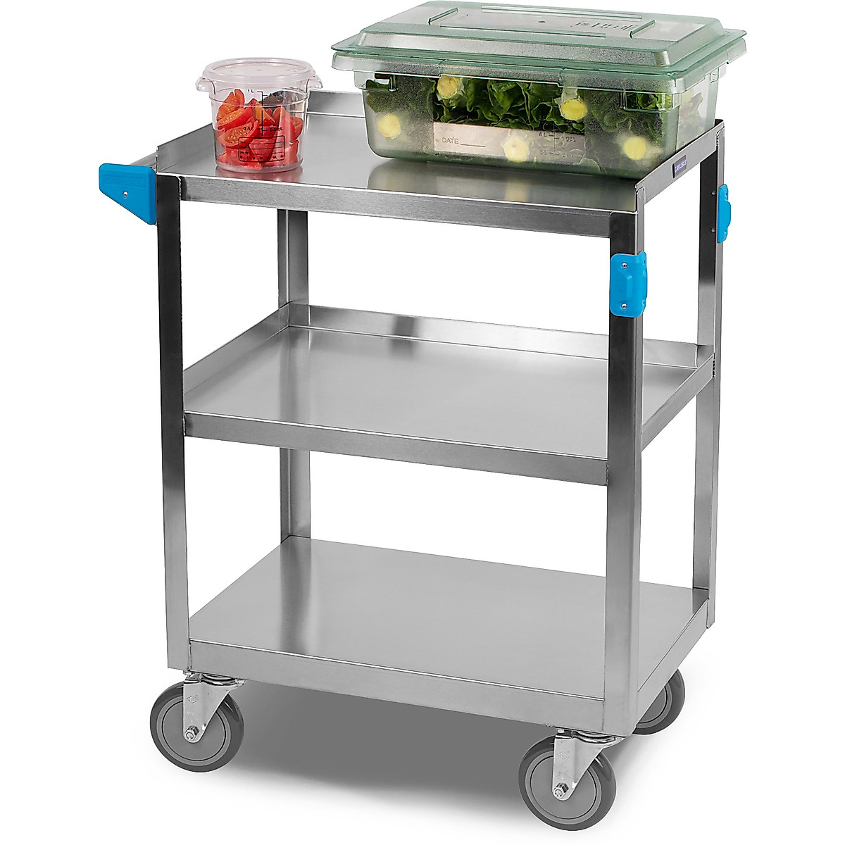 Carlisle FoodService Products Stainless Steel 3 Shelf Utility Cart, 15.5" x 24", Silver, 300 Pound Capacity