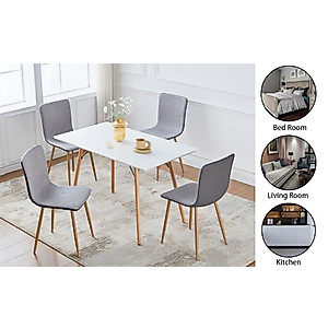 FurnitureR Dining Chair Set of 4, Scandinavian Accent Chairs Set Comfy Fabric Cushion Seat PU Back Side Chairs Kitchen Chairs with Sturdy Metal Legs for Kitchen, Dining, Living Room, Grey and Black