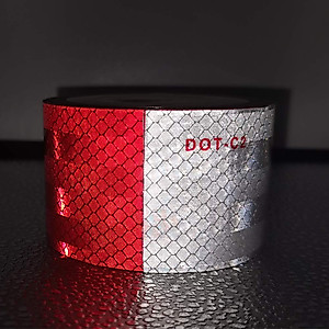 MOLTRES DOT-C2 Reflective Tape,Red White 2Inch X 30Feet Waterproof Conspicuity Safety Tape,Trailers Caution Warning Adhesive Reflector Tape for Cars Trailer Trucks Vehicles Outdoor