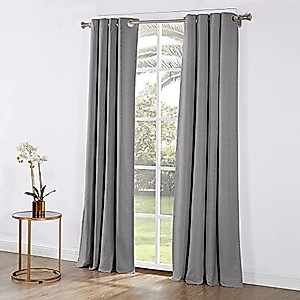 SUN+BLK Kinsley Lined Textured Total Blackout Light Blocking Noise Reducing Grommet Single Curtain Panel, Grey, 52x84