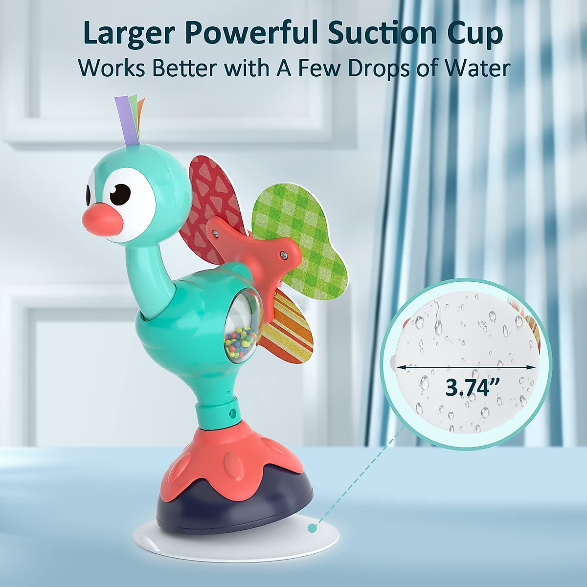 BABYFUNY 2 in 1 Baby Rattles Toys High Chair Toys with Suction Cups - Suction Toys for Baby Table Tray Bath Travel Toys, Shake Grab Spin Turn Baby Toys 6 to 12 Months as Baby Birthday Gift