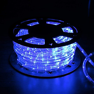 50ft 360 LED Waterproof Rope Lights,110V Connectable Indoor Outdoor Blue Rope Lights for Deck, Patio, Pool, Camping, Bedroom Decor, Landscape Lighting and More (Blue)