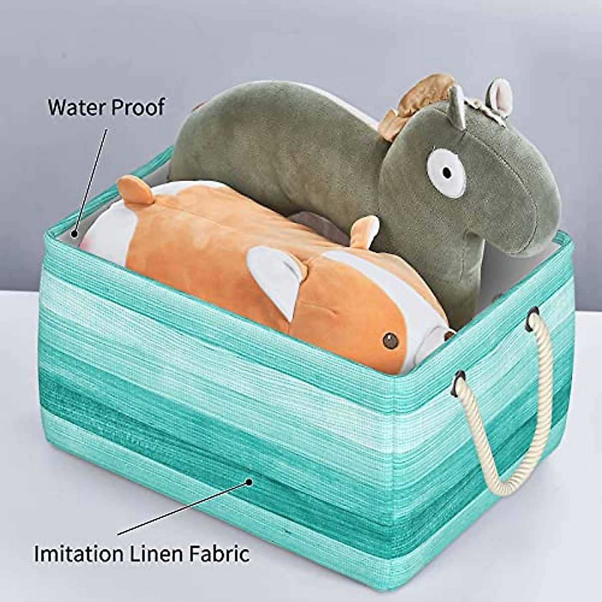 KiuLoam Large Foldable Storage Basket, Teal Turquoise Green Wood Print Decorative Storage Basket Fabric Storage Bin Organizer Bag With Handles For Office,Bedroom,Closet (15.7 X 11.8 X 9.8 Inch)