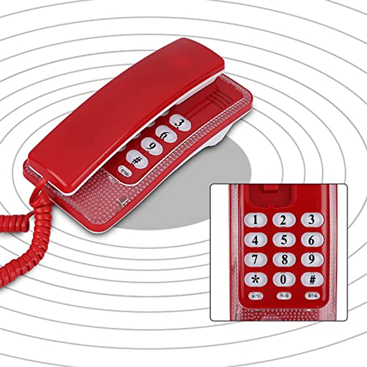 Wired Desktop Telephone - Wall Mount Landline Telephone Extension - No Caller ID Display - Exquisite and Compact - Phone for Hotel,Family,Business,Home (Red)