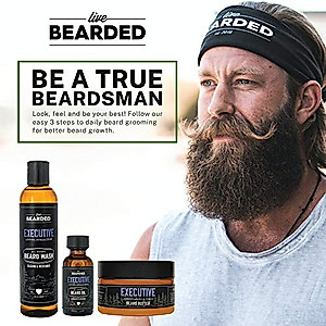 Live Bearded: 3-Step Beard Grooming Kit - Executive - Beard Wash, Beard Oil and Beard Butter - All-Natural Ingredients with Shea Butter, Jojoba Oil and More - Beard Growth Support - Made in The USA