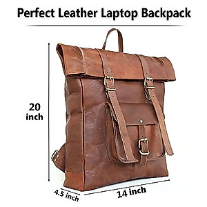 ANUENT Roll Top Leather Backpack for Men and Women Vintage Brown Large Laptop and Travel Bag Best Rucksack for Work, Adventure, and Business Leather Bookbag