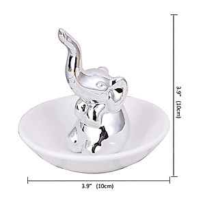 Lependor Lucky Elephant Ring Holder Jewelry Tray for Wedding Christmas Birthday Gifts, Handmade Ceramic Decor Jewelry Small Animal Tray - Silver Elephant