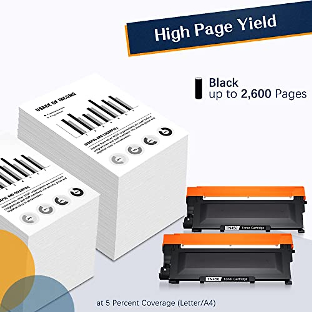 Colorking TN450 TN 450 Compatible Toner Cartridge Replacement for Brother TN450 TN420 TN-450 Toner for FAX-2840 2940 MFC-7240 HL-2270DW HL-2280DW HL-2230 HL-2240 MFC-7860DW DCP7065DN Printer(2 Black)