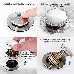 Pop-Up Drain Stainless Steel with Overflow Anti-Clogging for Vessel Sink Lavatory Vanity Sink Drain with Strainer Basket, Brushed Nickel