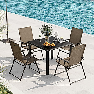 VICLLAX Patio Folding Chairs Set of 4, Outdoor Portable Sling Lawn Chairs for Camping Garden Pool Beach Yard, Brown