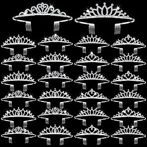 Yuefunny 24 Pcs Crystal Tiara Headbands for Women Princess Headband Silver Crown with Combs Crown Headband for Pageant Bridal Prom Party Gifts(Elegant,Silver)