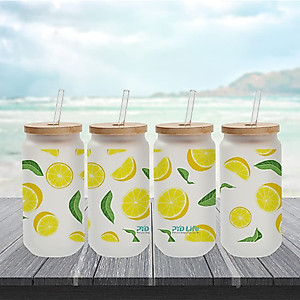 PYD Life 24 Pack Sublimation Glass Blanks Beer Can Tumbler Bulk 18 OZ Frosted Glass Cups with Bamboo Lid and Glass Straw Wide Mouth Jar Tumbler Cups Mugs for Tumbler Heat Press