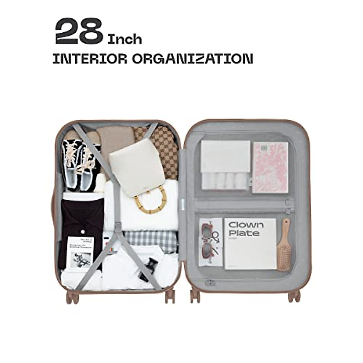 artrips Travle Luggage 28 inch,Large Suitcase with 8 Spinner Wheels,PC Lightweight Hardside Luggage,Travel Suitcase with Bread Design,TSA Lock,Brown,Large luggage hardshell 28-Inch,98L