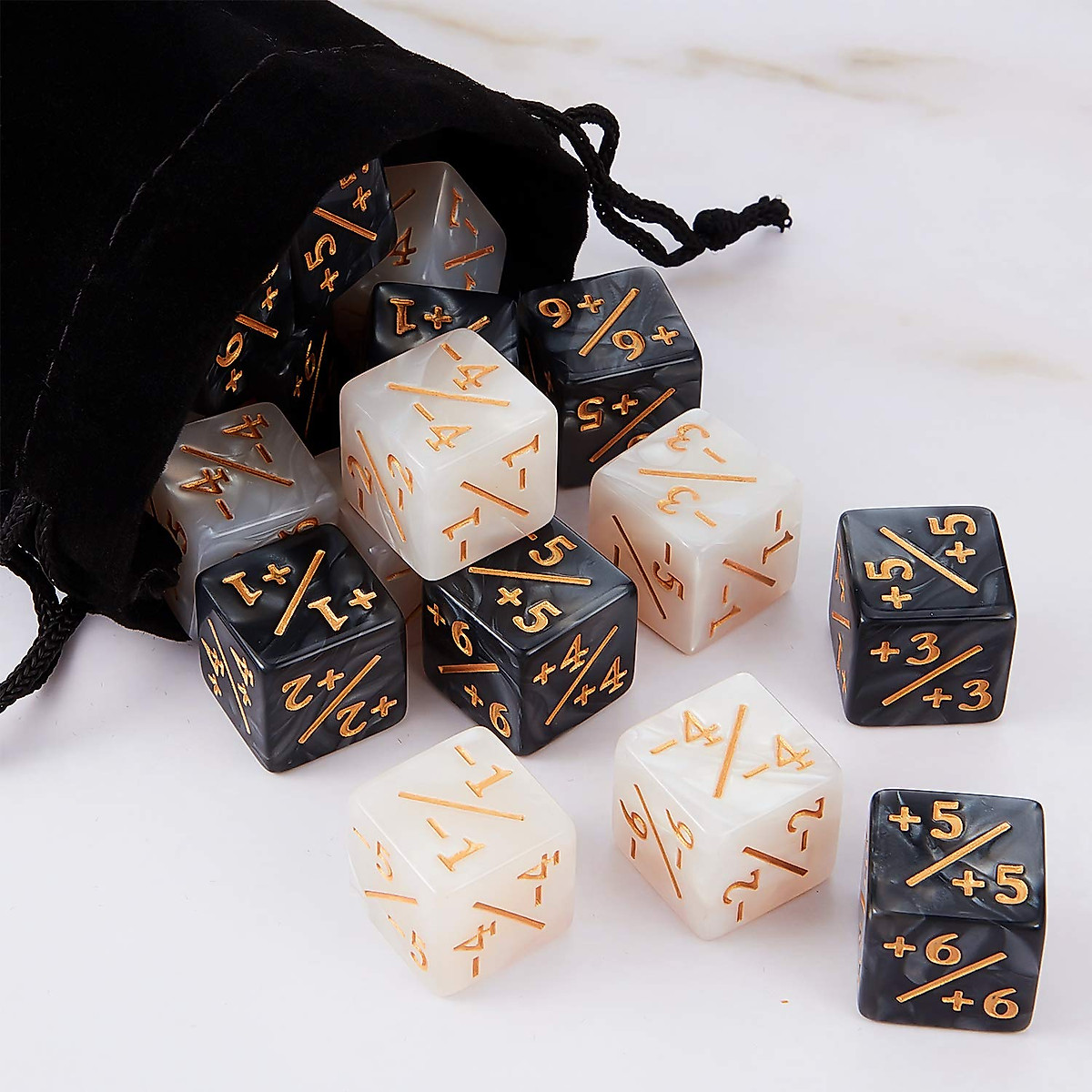 48 Pieces MTG Dice Counters Plus 1 Tokens Counter Marble D6 Bulk Dice Compatible with Magic The Gathering, Cards Gaming Accessories