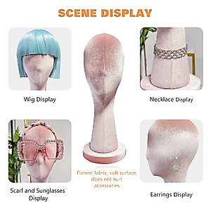 DE-LIANG Female Velvet Head Mannequin Dress Form Silk Fully Pinnable for Hat Wig Jewelry Earring Scarves Display, Clothing Fabric Head Model for Sale, Light Pink 40cm