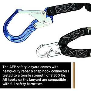 AFP 6FT Double Leg Internal Shock Absorbing Safety Fall Protection Lanyard with Dual Aluminum Pelican Rebar & Steel Snap Hook |Heavy-Duty Webbing | OSHA & ANSI Rated (Aluminum)