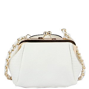 Trendeology Moto Jacket Design Bike Vegan Leather Fringed Saddle Bag Fashion Backpack Purse (Crossbody - White/Gold Chain)