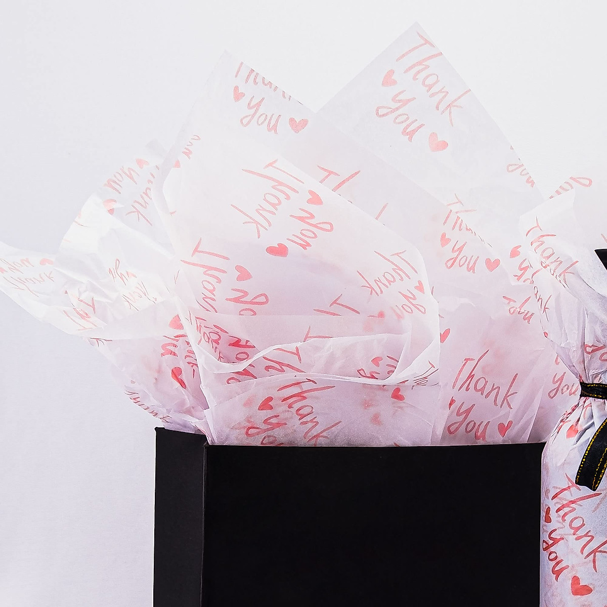 MR FIVE 30 Sheets White with Metallic Pink Thank You Tissue Paper Bulk,20" x 28",Pink Thank You Tissue Paper for Packaging,Gift Bags,Pink Gift Wrapping Tissue for Graduation,Birthday,Thanksgiving