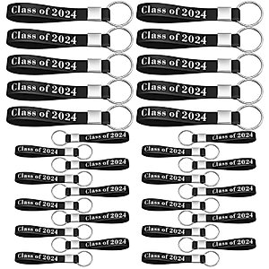 Kisston 30 Pcs Class of 2024 Graduation Keychains Silicone Rubber Keyring Graduation Bracelet Keychain for Graduation Party(Black)