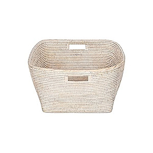 La Jolla Rattan Oblong Storage Basket, White-Wash, Large