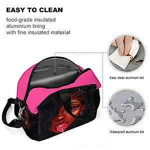 Pocxoep Black Girl Lunch Box for Kids Black Girl Insulated Lunch Bag with Shoulder Strap for Boys Girls Large Capacity Reusable African Lunch Boxes for School Work Picnic