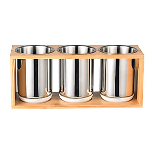 IMEEA Flatware Caddy Stainless Steel Silverware Caddy Kitchen Utensil Holder for Countertop Flatware Organizer Holder with Bamboo Base