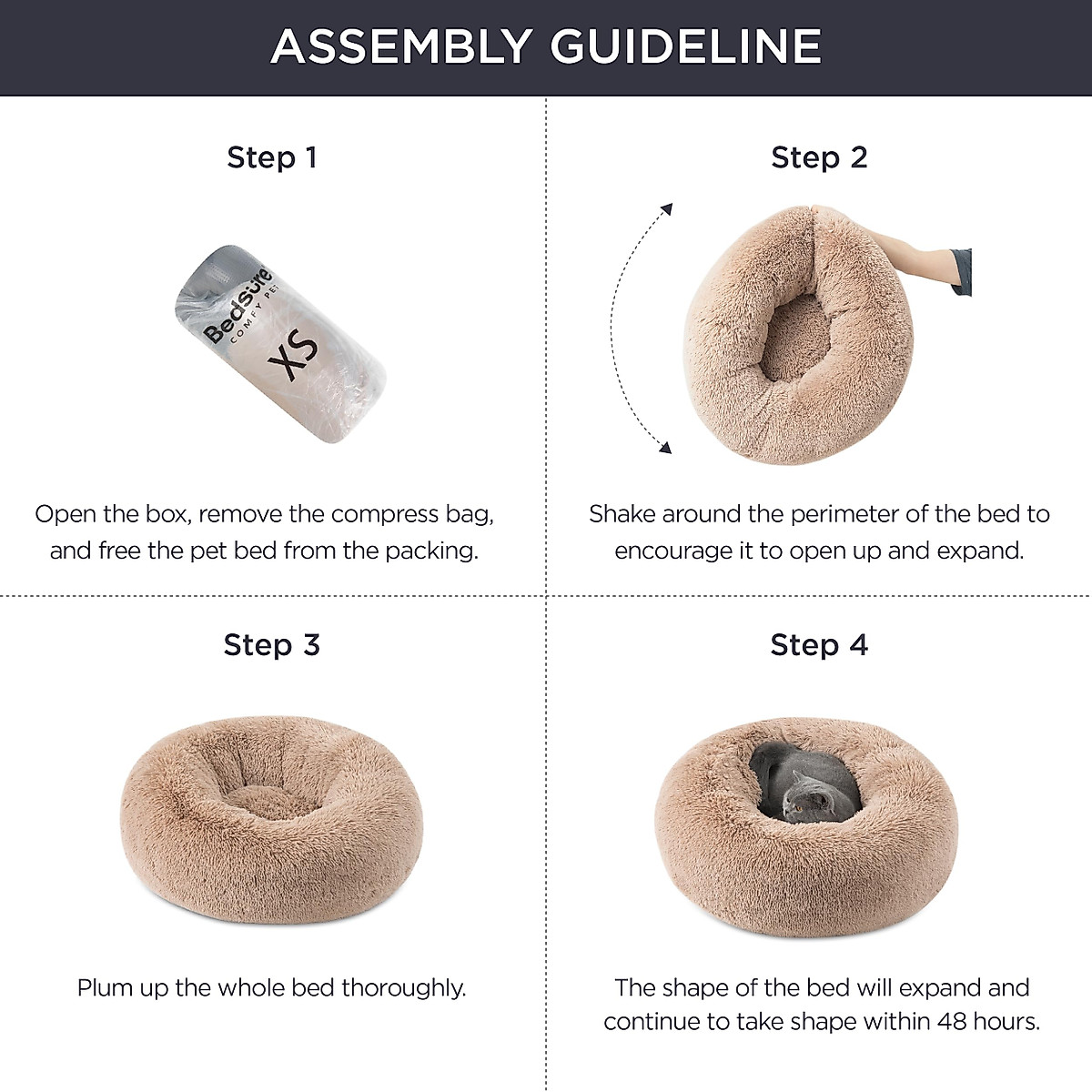 Bedsure Calming Dog Bed for Medium Dogs - Donut Washable Medium Pet Bed, 30 inches Anti-Slip Round Fluffy Plush Faux Fur Cat Bed, Fits up to 45 lbs Pets, Pale Grey