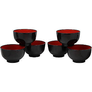 Ebros Gift Made In Japan Traditional Black Red Lacquer Copolymer Plastic Small Bowl 16oz Set of 10 For Salads Greens Rice Cold Cuts 5.5"Dia Japanese Restaurant Supply Bowls Home Kitchen