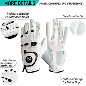 Men’s Golf Glove Left Hand Right with Ball Marker Value 2 Pack, Weathersof Grip Soft Comfortable, Fit Size Small Medium ML Large XL, by Finger Ten (M/Large, Left)