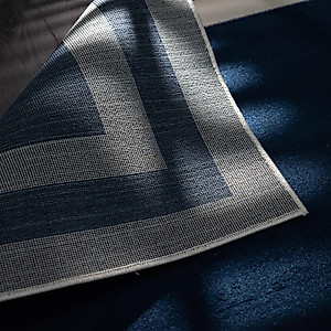 CAMILSON Bordered Navy Blue Rug 8x10 Area Rugs for Living Room Bedroom Kitchen Modern Soft Stain Resistant Non-Shedding Indoor Carpet (8 x 10 Navy Blue and Cream)