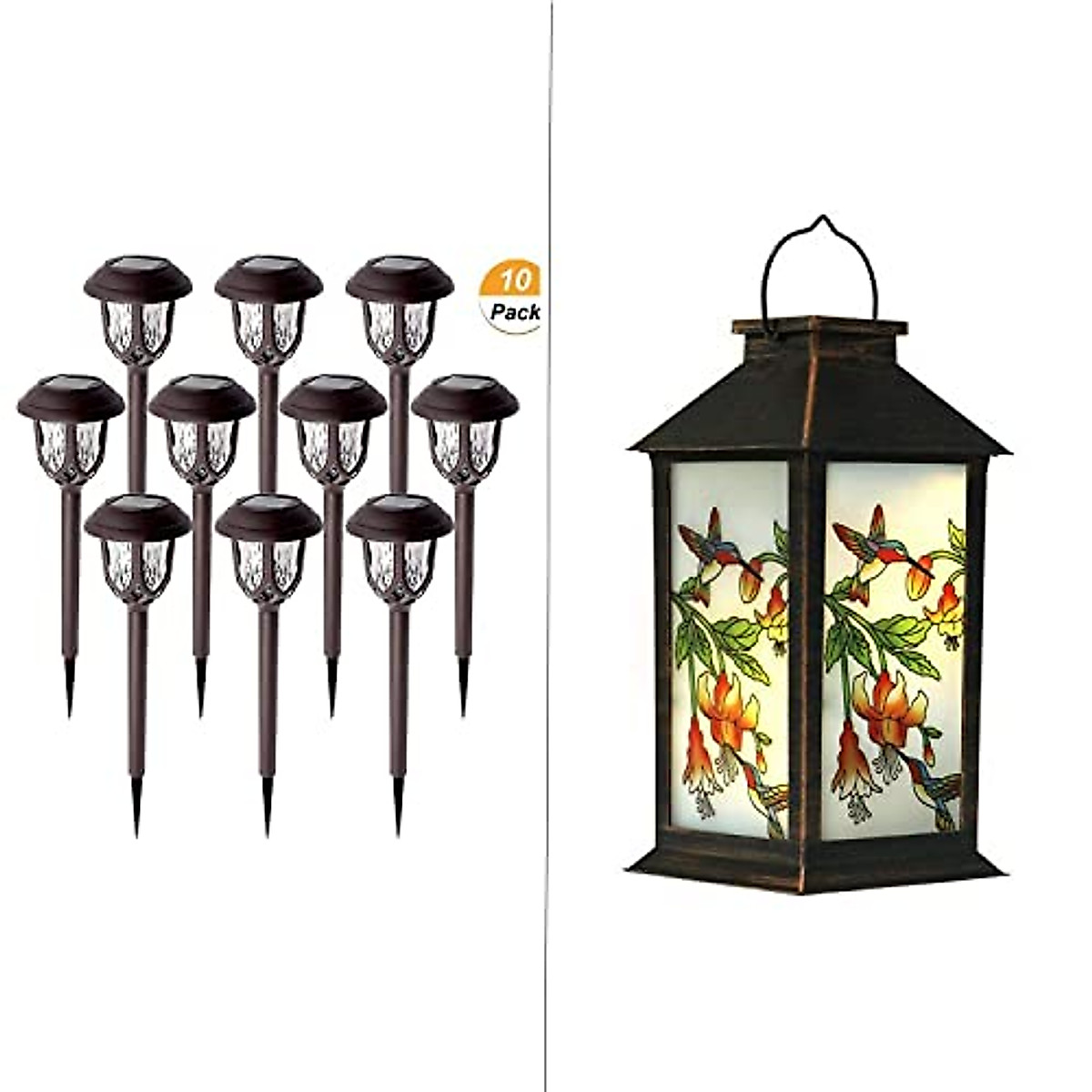 EXCMARK 10 Pathway Lights&1 Hummingbird Lantern. Solar Lights Outdoor Decorative, Solar Pathway Lights Outdoor for Garden Yard Walkway Sidewalk Driveway.