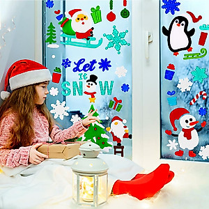 XIMISHOP 6pcs Christmas Gel Window Clings,Xmas Santa Claus Snowman Snowflake Penguin Window Clings Sticker for Christmas Window Decors