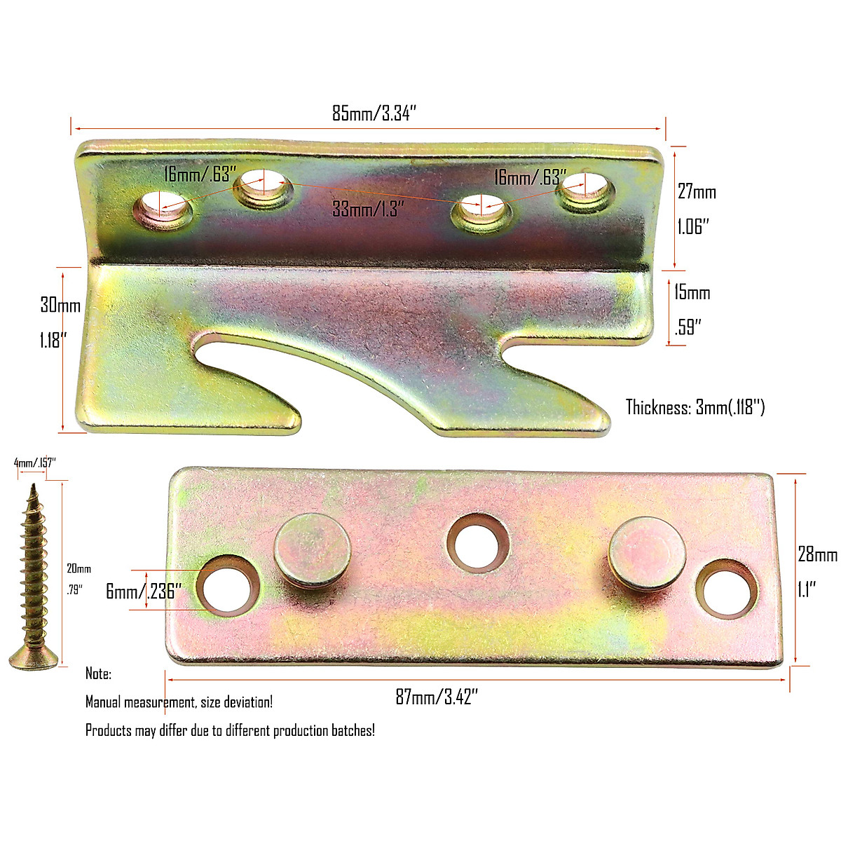 LBY Bed Rail Brackets, Heavy Duty Non-Mortise Bracket Fastener, Bed Buckle Lock, Bed Rail Fittings, Invisible Bed Connector, (a Set of 4 Pay),with Screws