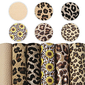 David angie Leopard Sunflower Printed Faux Leather Sheet Mixed Synthetic Leather Sheets Assorted 6pcs 7.7" x 12.9" (20 cm x 33 cm) for Earrings Hair Bows Making (Assorted)