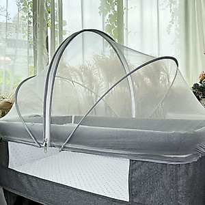 DUSHARKFUN Mosquito Net for Babies Crib to Keep Insects/Bugs/Cats Out, Toddler Bassinet/Bedside Sleeper/Crib Tent Safety Net with Two-Way Zippers & Storage Bag, Breathable Mesh Holes, White