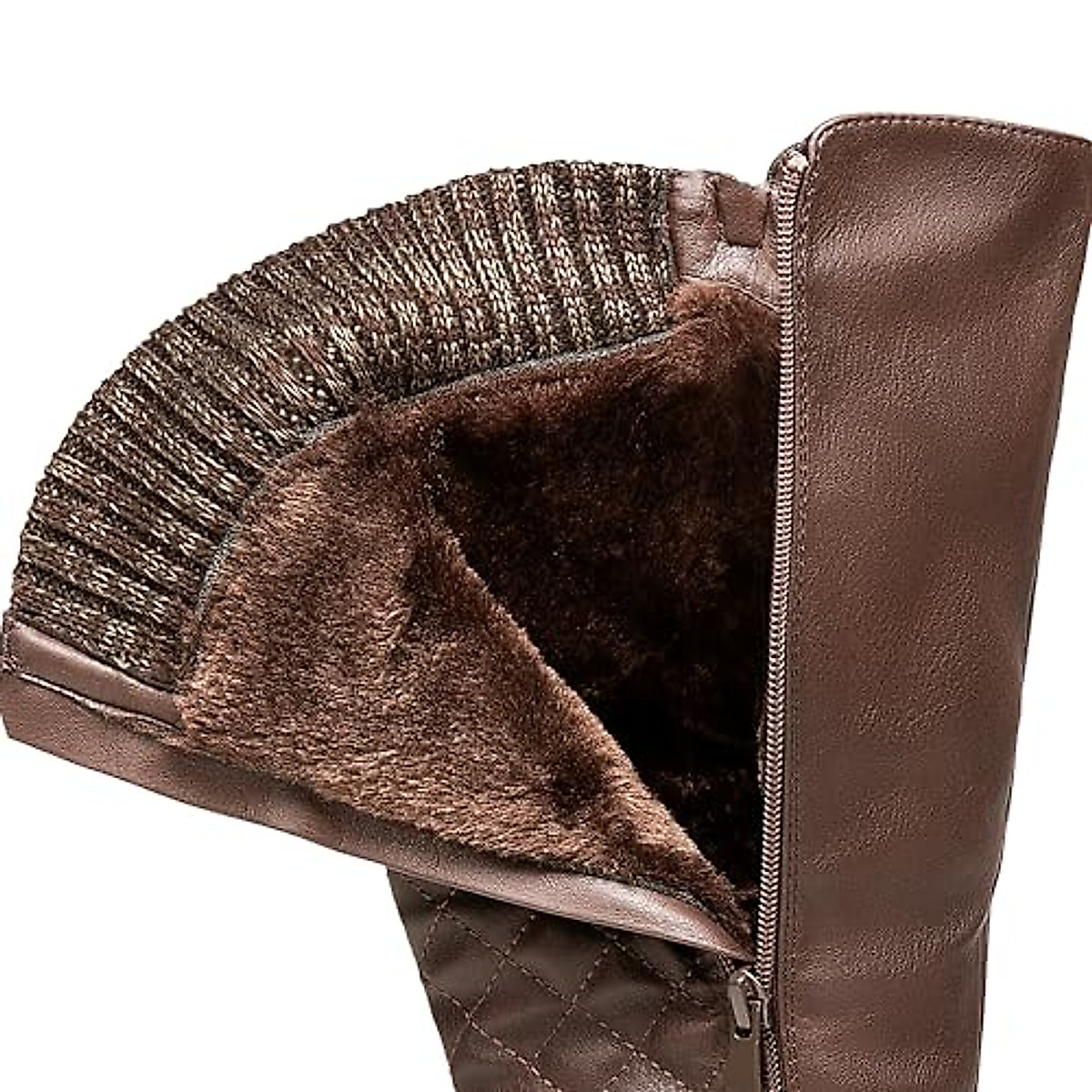 DREAM PAIRS Women's Faux Fur Knee High Boot Round Toe Fall Winter Boots,Size 10,Brown,URVA