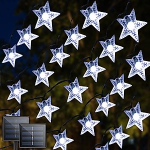 EEW 2-Pack 78ft 200 LED Solar Star String Lights Outdoor, Upgraded Waterproof 8 Modes Solar Christmas Lights Outdoor Indoor for Home Party Tree Ramadan Decorations (Cool White)