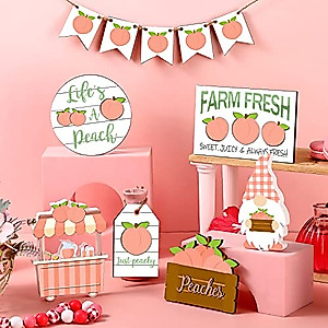 Yalikop 11 Pieces Lemon Peach Pumpkin Tiered Tray Decor Set Gnome Fresh Lemonade Wooden Wood Blocks Standing Sign Decorations for Layered Pallets Summer Autumn (Peach Style)