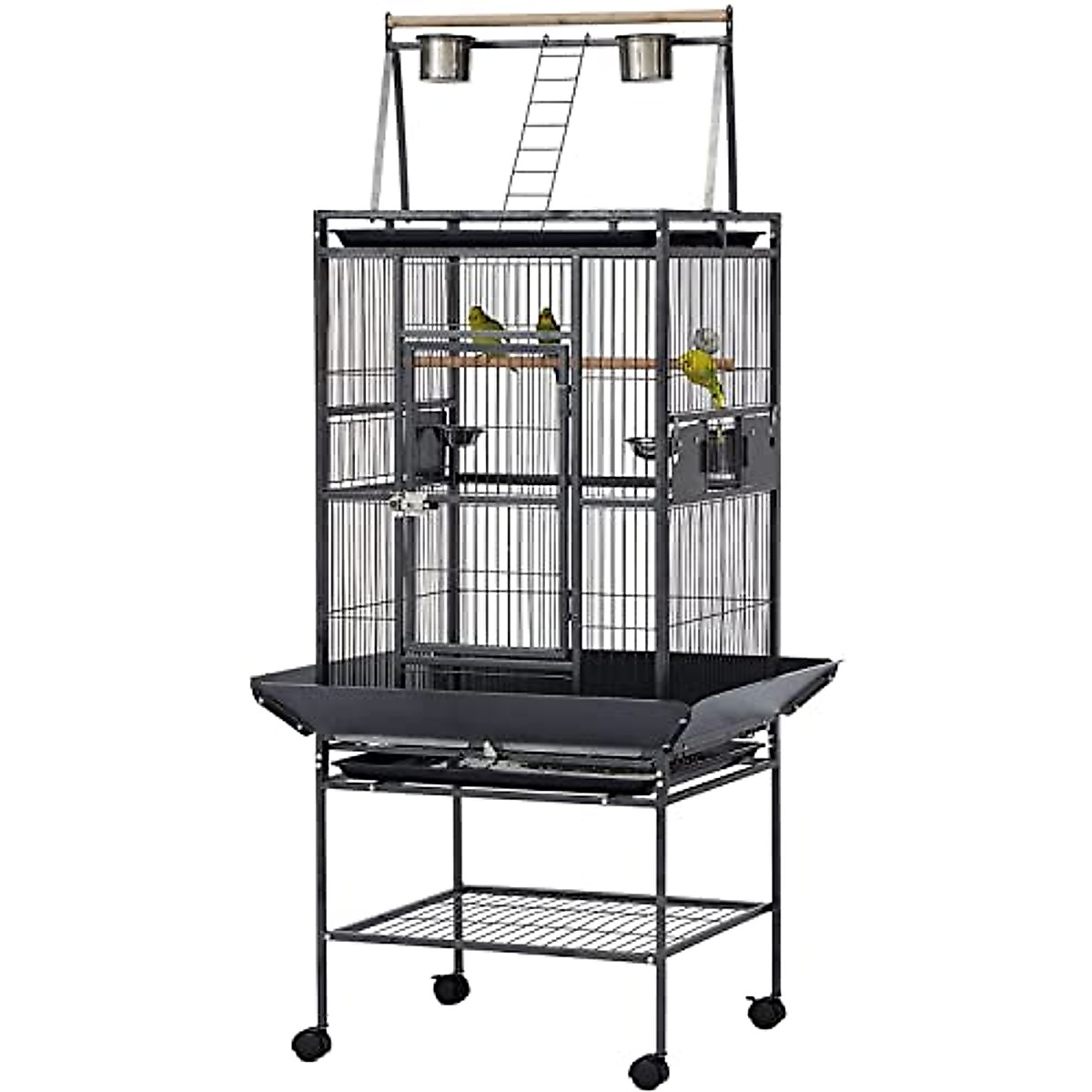 Kinsuite Large Bird Cage with Play Top, 68 Inch Iron Parrot Bird Cage with Rolling Stand for Parakeets Lovebird Cockatiel Pet Birds, Black