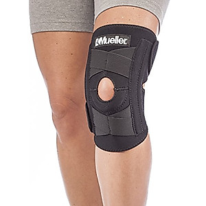 MUELLER Sports Medicine Self Adjusting Adult Knee Support Braces for Knee Pain with Side Stabilizers for Men and Women, Black, 14 - 20 Inches, One Size Fits Most