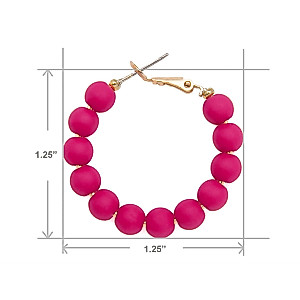 ZENZII Beaded Hoop Fashion Earrings Bohemian Circle Round Bead Earrings Chic Dangle Earrings for Women (White)