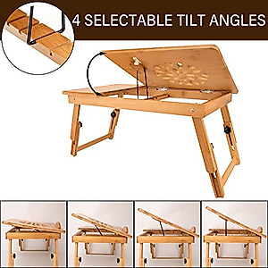 Bamboo Laptop Desk Bed Tray,Foldable Adjustable Laptop Bed Desk Bamboo Laptop Bed Stand,Serving Bed Tray Breakfast Table Tilting Top