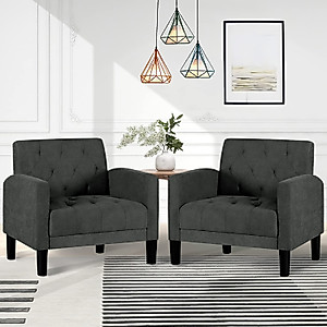 VAMEPOLE Modern Accent Chairs Set of 2, Comfy Living Room Chair, Cozy Tufted Mid Century Modern Accent Chair, Upholstered Reading Arm Chair for Living Room, Bedroom Sofa Chair(Dark Grey, Set of 2)
