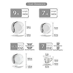 VEWEET Fionaglas 30-Piece Dinnerware Set Ivory White Opal Glassware, Break Resistant Dinner Sets with Dessert Plates/Soup Plates/Dinner Plates/Cups/Saucers Service for 6