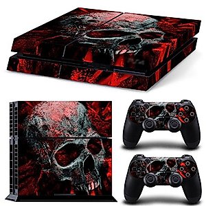 Gam3Gear Vinyl Sticker Pattern Decals Skin for PS4 Console & Controller (NOT for PS4 Slim / PS4 Pro) - Black Red Skull