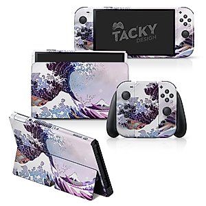 Tacky Design Wave Skin Compatible with Nintendo Switch OLED Skin Wrap Cover, Purple Skin for Nintendo Switch OLED Stickers, Premium Vinyl 3M Full Wrap Decal, Compatible with Joy-Con, Console, Dock.