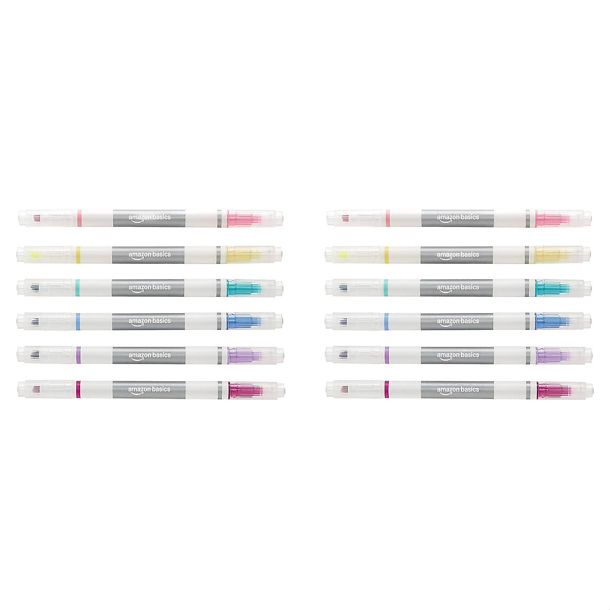 Amazon Basics Erasable Highlighters - Dual Tip, Assorted Colors, 12-Pack
