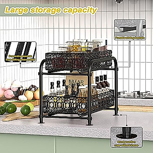 FORESTSUN Cabinet Pull Out Organizer, 2-Tier Under Sink Organizer with Sliding Storage Drawer, Non-slip Metal Pull Out Shelves for Bathroom, Kitchen,Cabinets, Countertops
